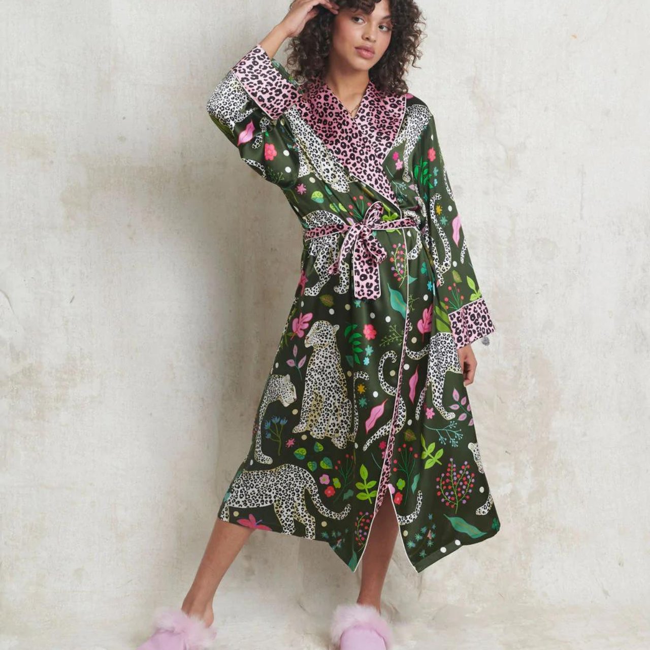 Karen Mabon X Caroline Randell Snow Leopards Long Silk Robe | Caroline ...